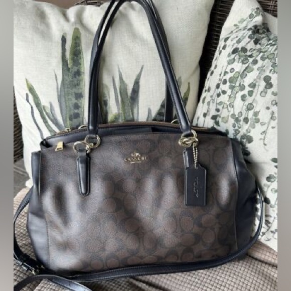 Coach | Bags | Coach Black Brown Signature Mini Christie Carryall Sat ...